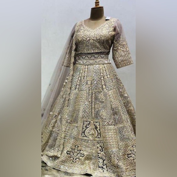 Lehengas | Embellished Gold And Pink Bridal Lehenga | Poshmark